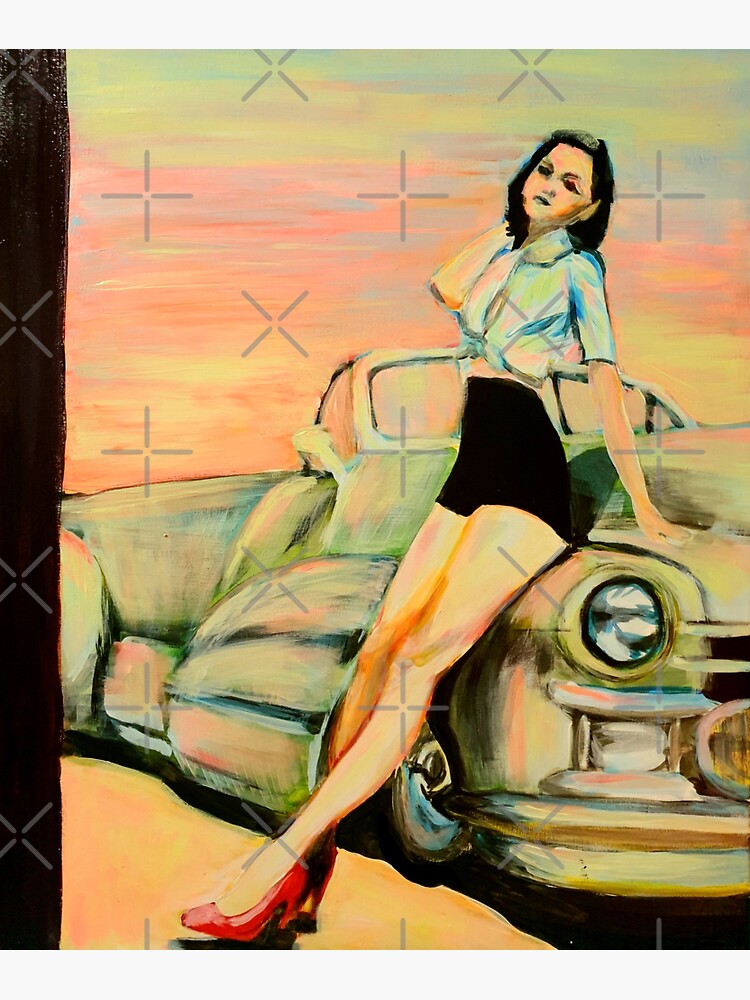 "Sunset American Muscle Car Pinup Girl Acrylic Painting Canvas Expression Art Diner Girl ...