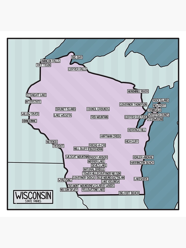 "Wisconsin State Parks Map" Art Print for Sale by FinlayMcNevin | Redbubble