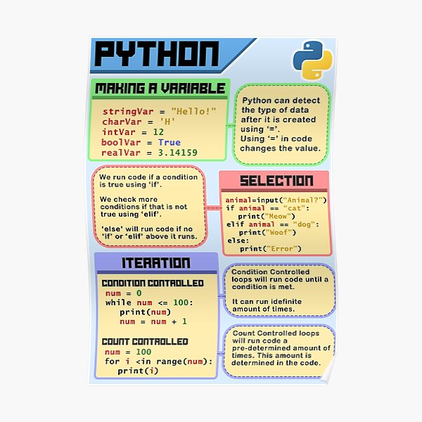 "Python Beginner Concepts" Poster for Sale by elliobot | Redbubble