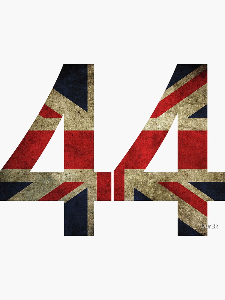 "Lewis Hamilton 44 with worn looking Union Jack" Sticker by bur3k ...