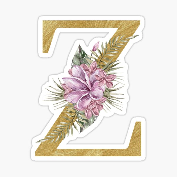 "Watercolor floral tropical Z gold letter monogram print" Sticker for ...