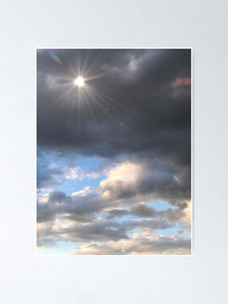 "Blue sky full of grey clouds with sun peeking through" Poster for Sale by mit-design | Redbubble