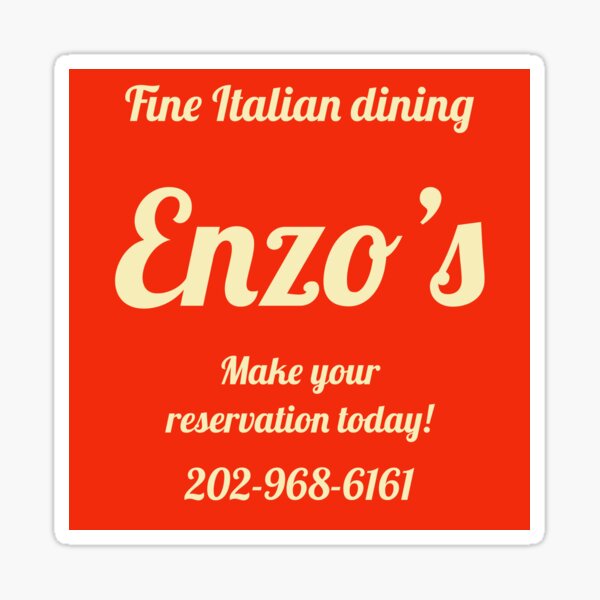 "Enzo’s fine dining" Sticker for Sale by PopandPolitics | Redbubble