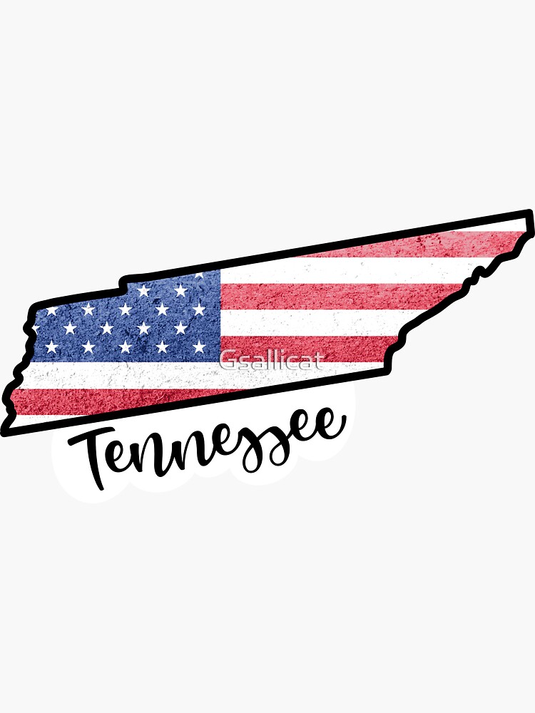 "Tennessee State Outline with Patriotic USA American Flag" Sticker for ...