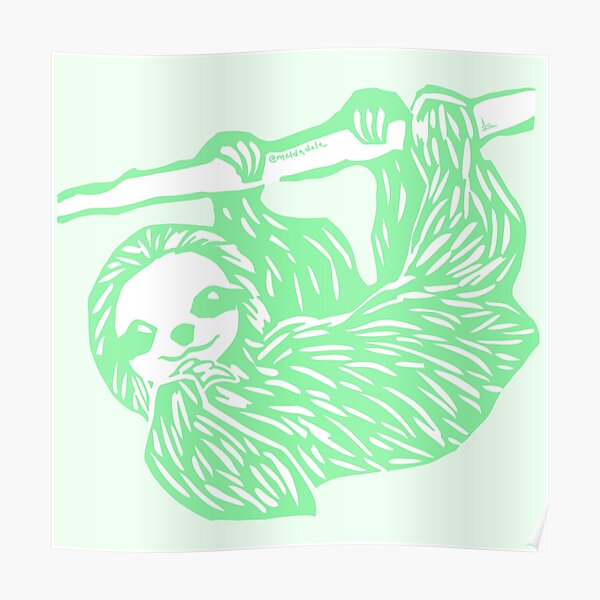 "Green Sloth Digitized Block Print" Poster for Sale by melda-dole ...