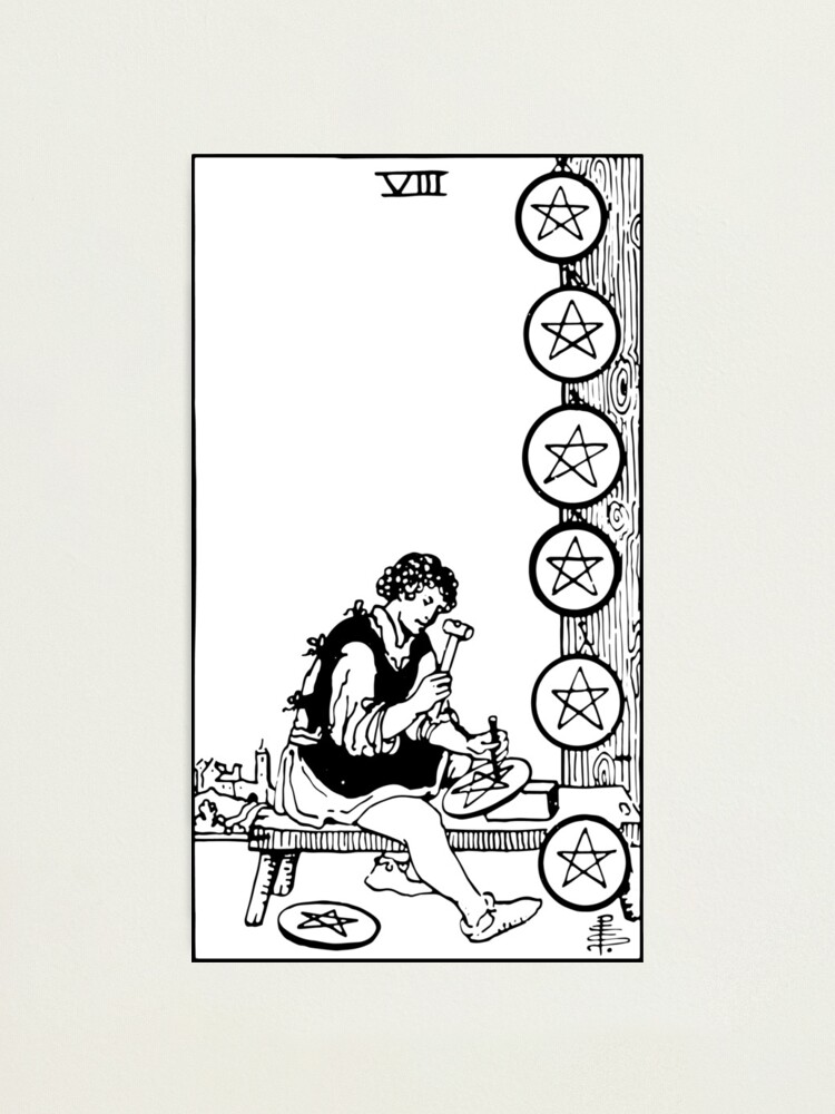 Lámina fotográfica «"Ocho de oros" de Rider-Waite en blanco y negro» de ...