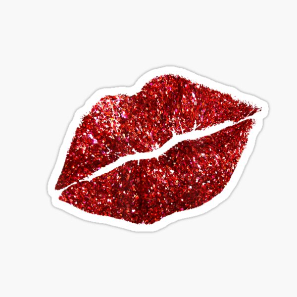"Red Kissing Lipstick Glitter, Lips Kiss Red Lips Valentine" Sticker ...