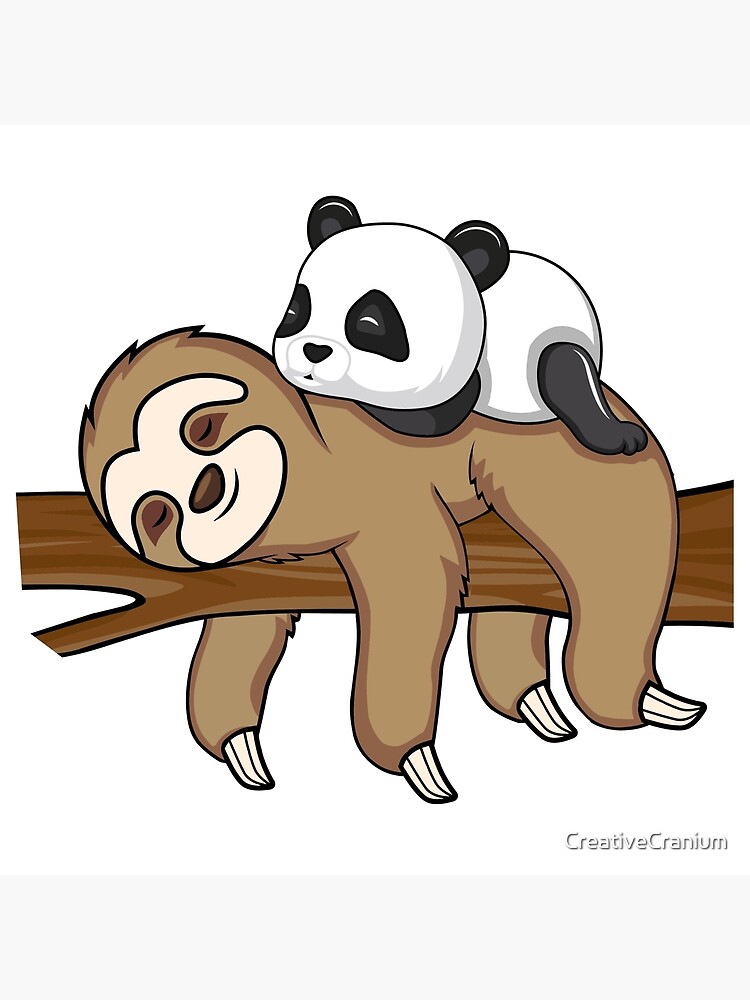 "Precious Panda and Sloth Sleeping On Branch Together in Kawaii Style ...