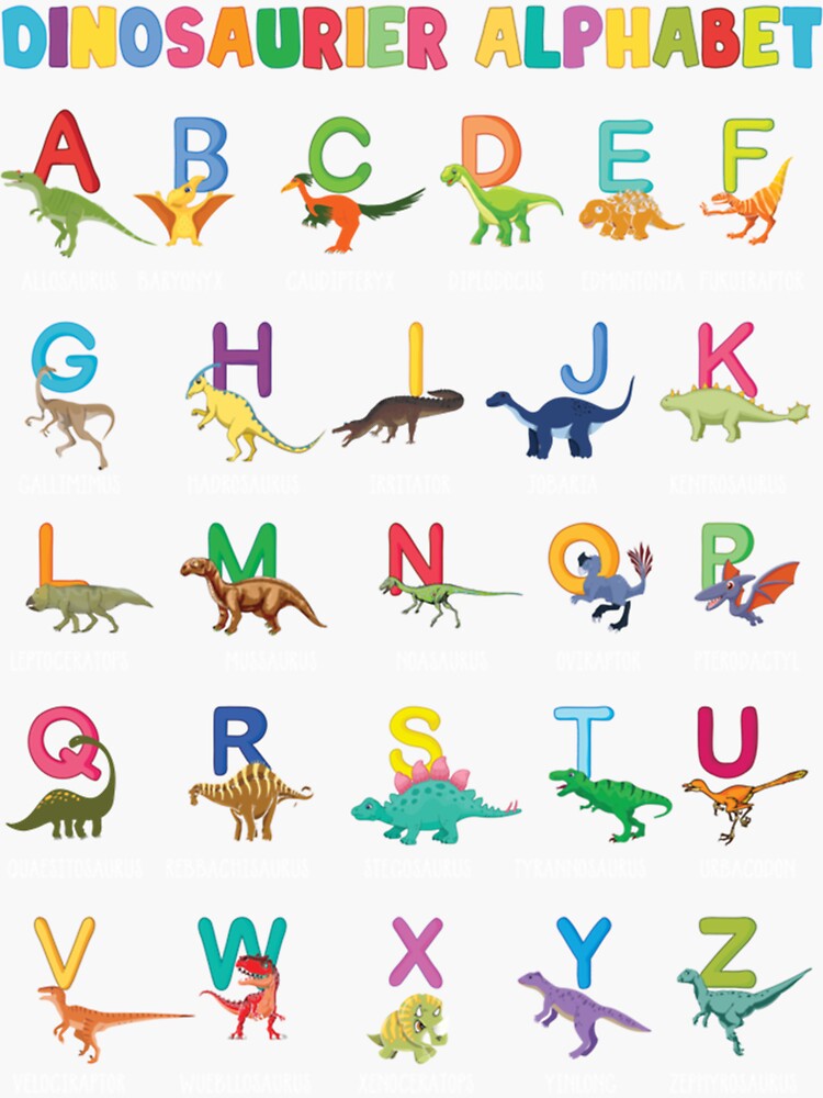 Pegatina «Dinosaurio ABC Dino Alfabeto con tipos de dinosaurios Niños Niños» de Graphiczeynn ...