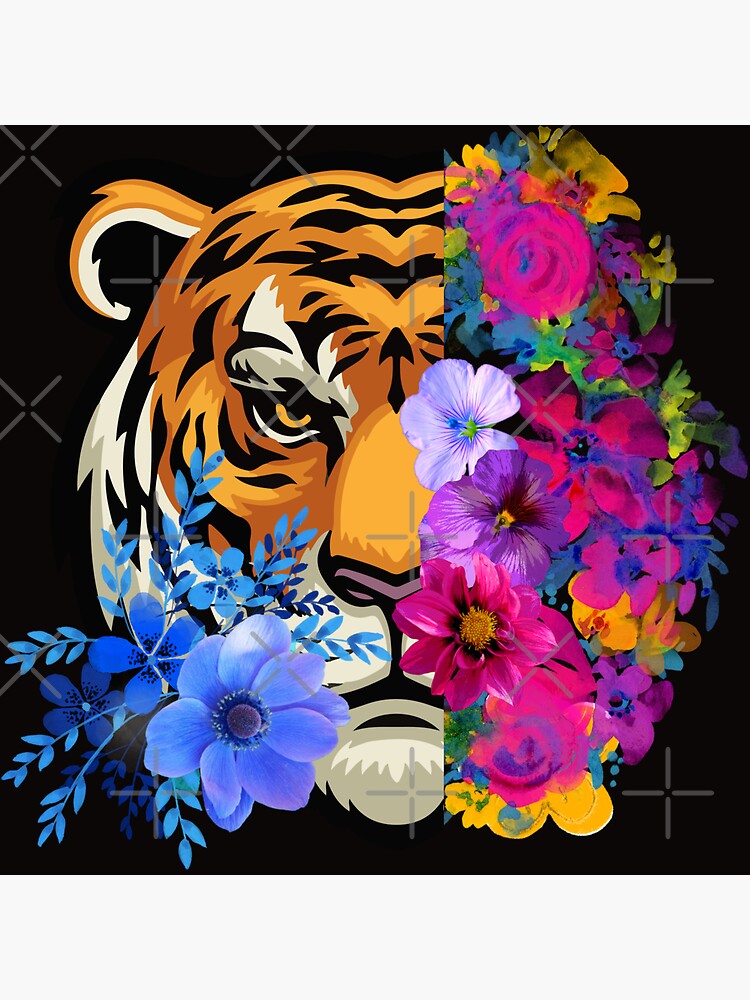 "Tiger & Flowers " Sticker for Sale by ThePeanutSeries | Redbubble
