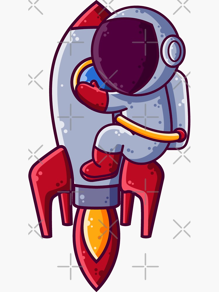 "Cute Astronaut Hugs Flying Rocket Cartoon Illustration" Sticker for ...