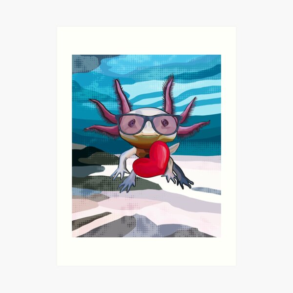 "Cute Axolotl with glasses and Heart - We Love Axolotl " Art Print for ...