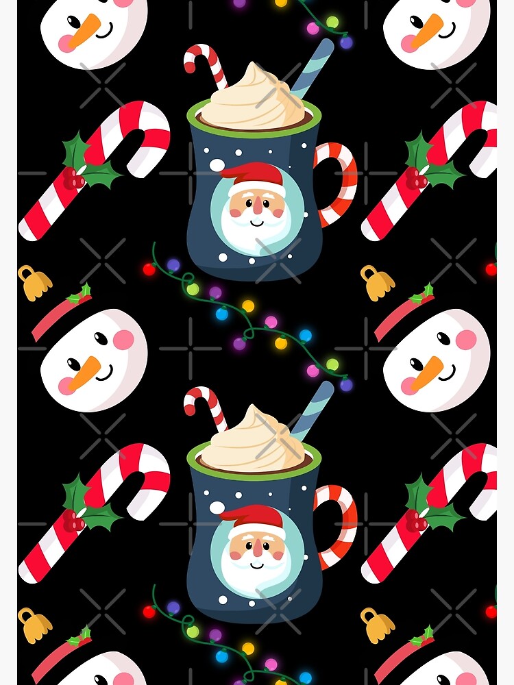 "Cute Christmas Pattern with Santa Hot Cocoa Mugs, Christmas Lights and ...