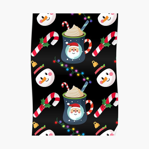 "Cute Christmas Pattern with Santa Hot Cocoa Mugs, Christmas Lights and ...