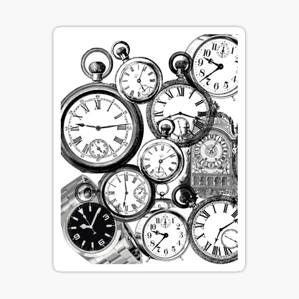 "Vintage Clocks Black and White Design" Sticker for Sale by ...