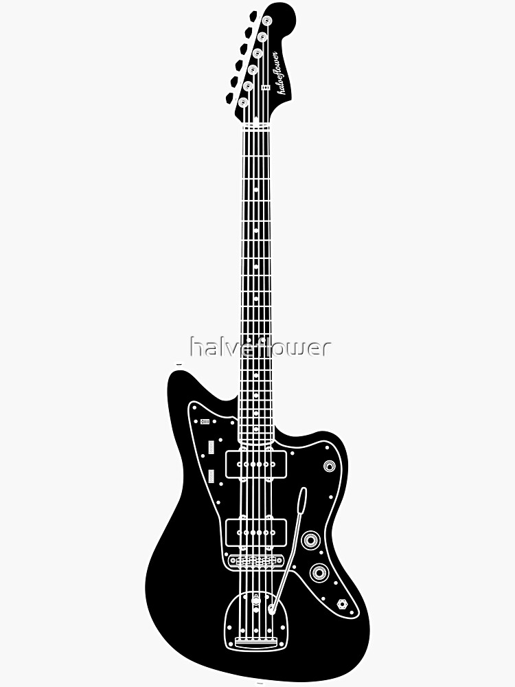 "Monochrome Jazzmaster (White Outline)" Sticker for Sale by halveflower ...