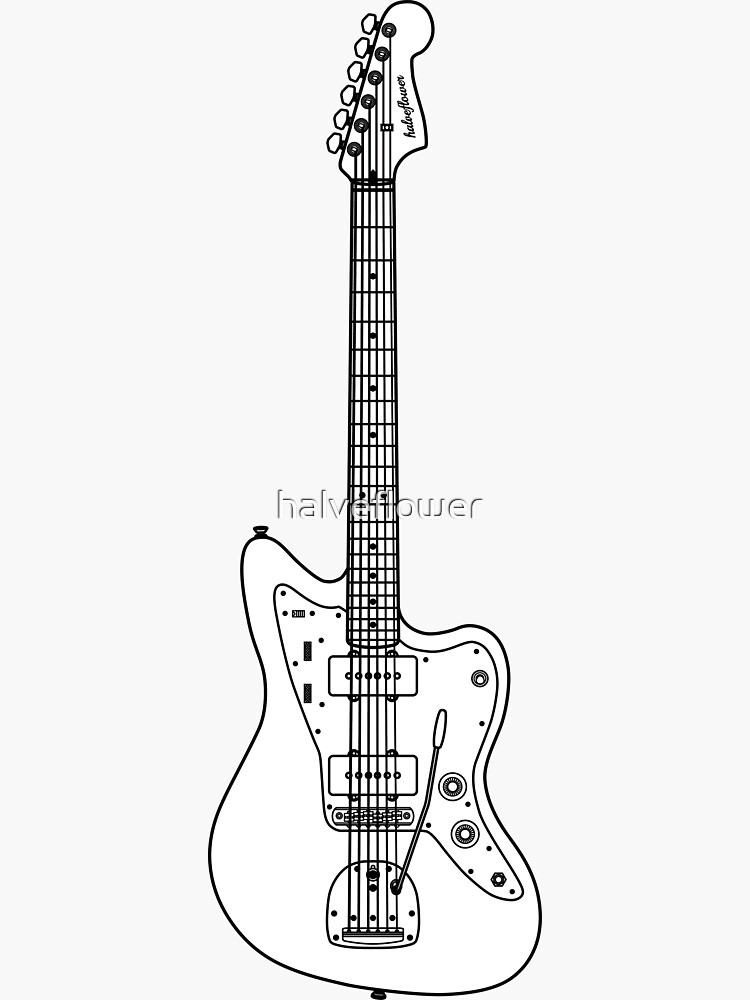 "Monochrome Jazzmaster (Black Outline)" Sticker for Sale by halveflower ...