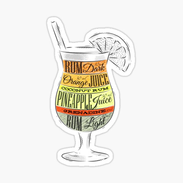 "Bahama Mama Ingredients Cocktail Glass" Sticker for Sale by ...