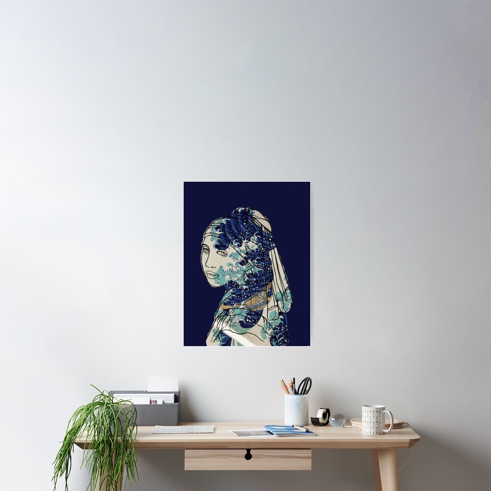 "Great Wave Girl with a Pearl Earring Blue" Poster for Sale by ...