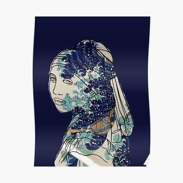 "Great Wave Girl with a Pearl Earring Blue" Poster for Sale by ...