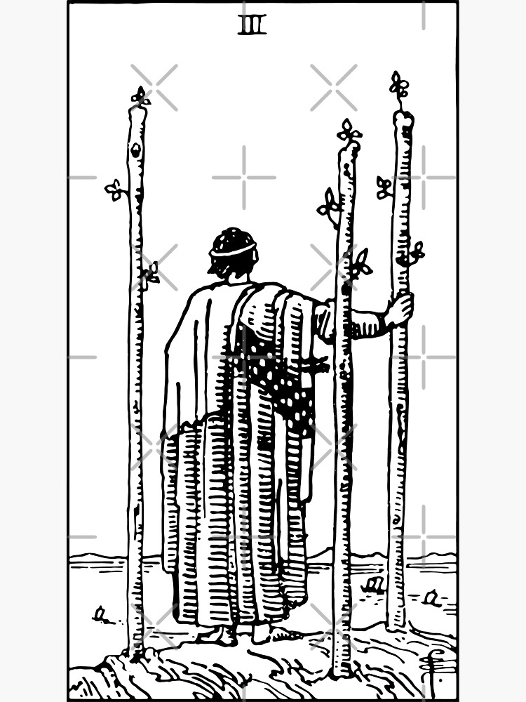 Pegatina «"Tres de varitas" de Rider-Waite en blanco y negro» de ...