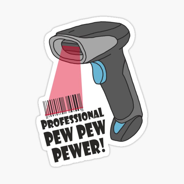 "Professional pew pew pewer - funny scanner gun joke" Sticker for Sale ...