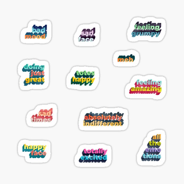 "Mixed Emotions Word Art" Sticker for Sale by KatyClemmans | Redbubble