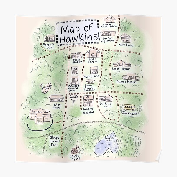 "Stranger things - Hawkins map" Poster for Sale by MomosDrawing | Redbubble