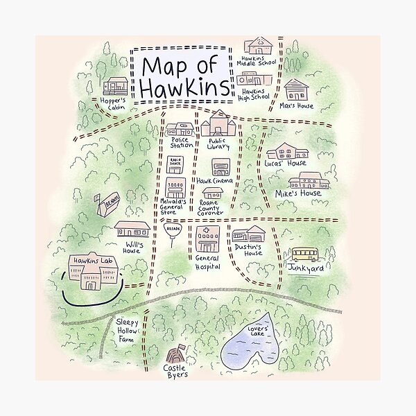 "Stranger things - Hawkins map" Photographic Print for Sale by ...