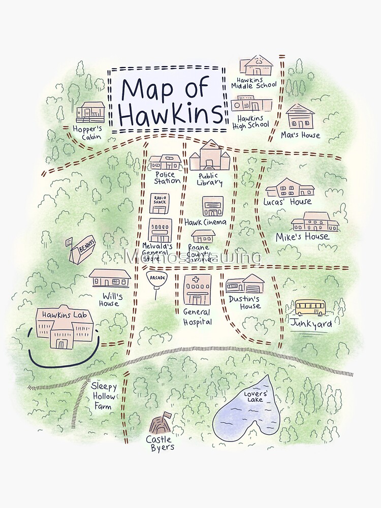 Pegatina «Stranger things - Hawkins map» de MomosDrawing | Redbubble