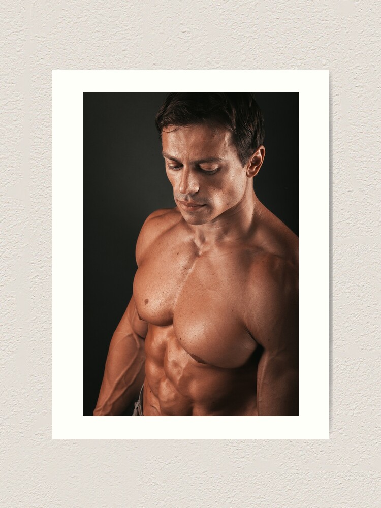 "Handsome Big Muscular Guy With Huge Pecs Looking Down" Art Print for ...