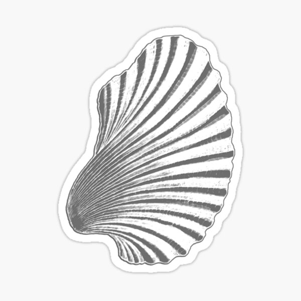 "Scallop Shell Block Print, Gray / Grey and White " Sticker for Sale by ...