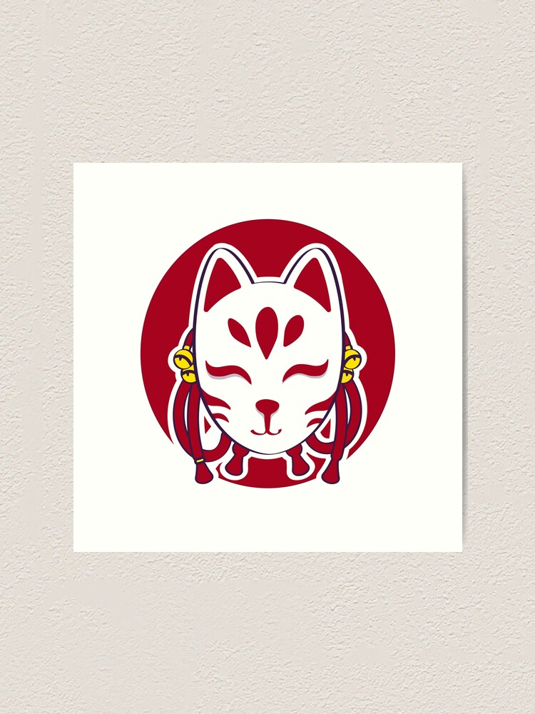 "Cute kitsune mask with red circle" Art Print for Sale by PauRicart ...