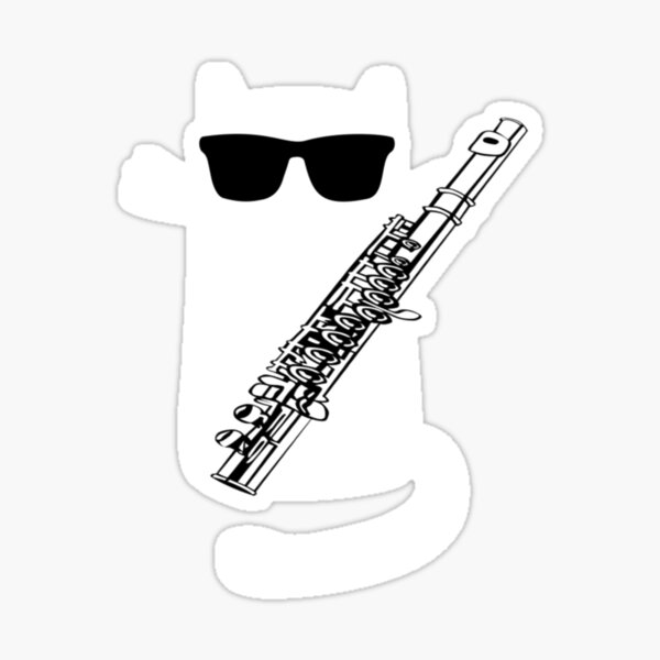 "Funny Cat Wearing Sunglasses Playing Flute" Sticker for Sale by ...