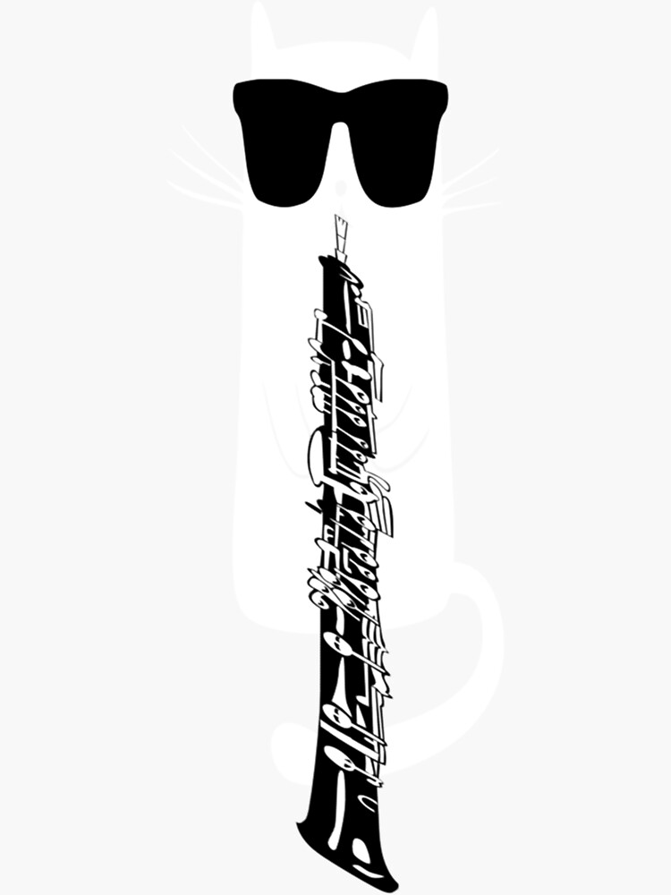 "Funny Cat Wearing Sunglasses Playing Oboe" Sticker for Sale by ...