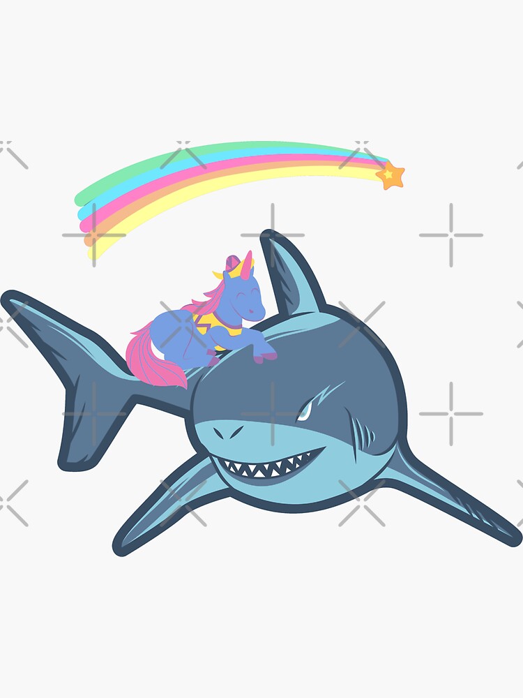"Unicorn wich riding shark happy" Sticker for Sale by MeDesing | Redbubble