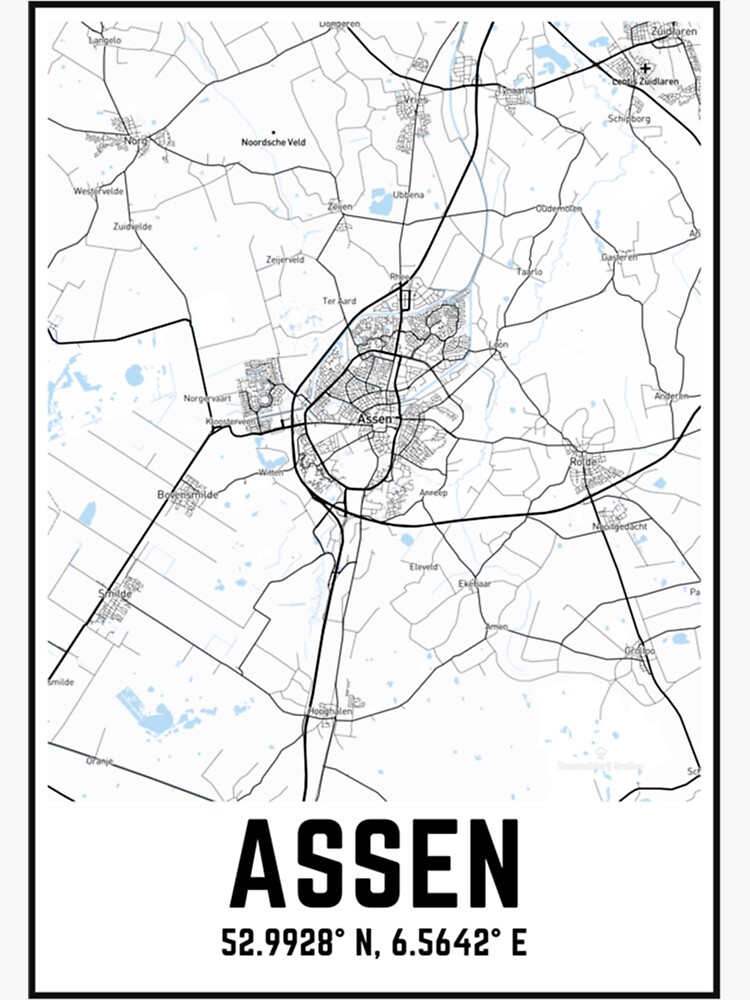 "Stad Assen zwart wit kaart met coördinaten " Sticker for Sale by ...