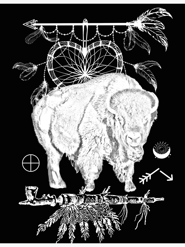 "Native Spirit bison, with white symbols for dark background" Poster ...