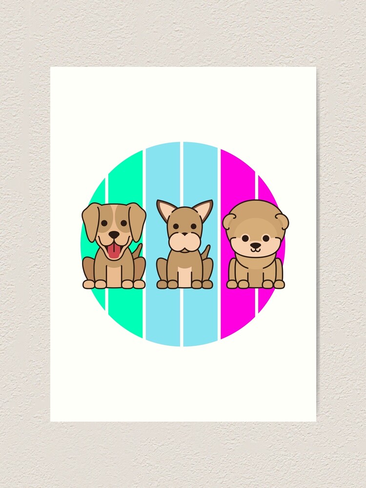 Lámina artística «3 perros lindos con círculo de barras de colores ...