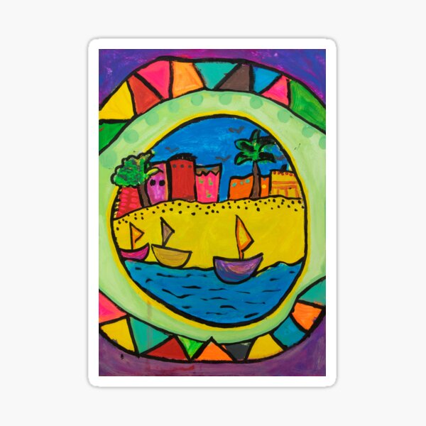 "nile river colorful- summer- nubian motifs- boat" Sticker for Sale by ...