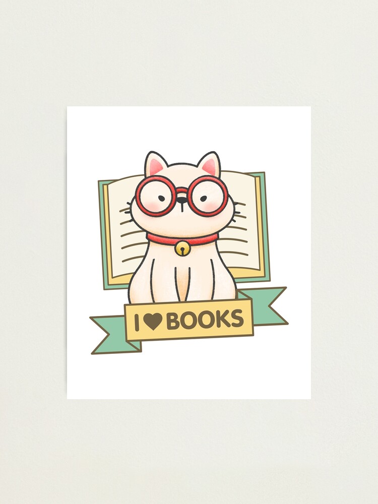 Lámina fotográfica «Gato feliz leyendo un libro, para gatos y amantes ...