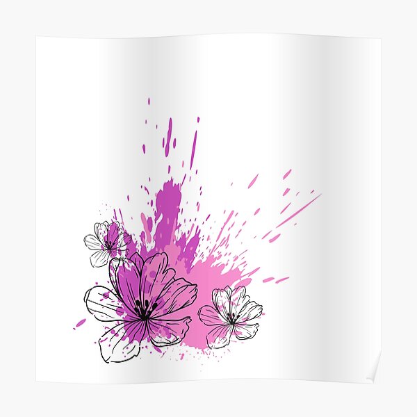 "Modern style floral print with a splash of pink color" Poster for Sale ...