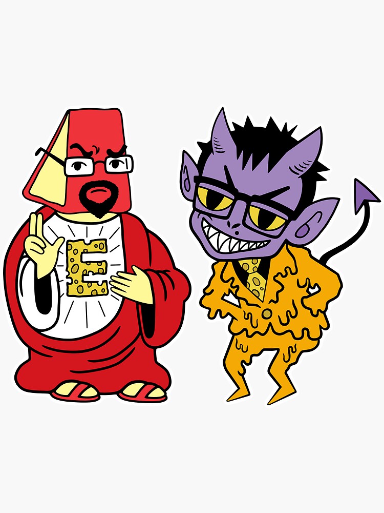 "Cheese Satan and Cheesus Crisp" Sticker for Sale by Art-Delirium ...