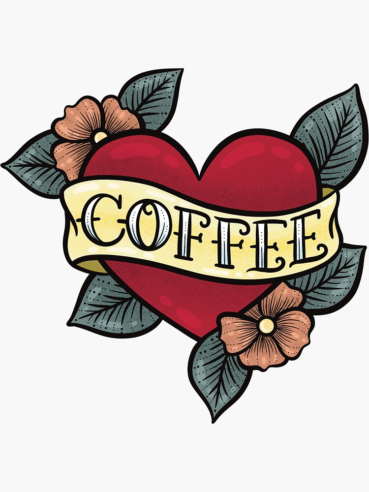 "Coffee Tattoo Heart" Sticker for Sale by WORMWOODstudio | Redbubble