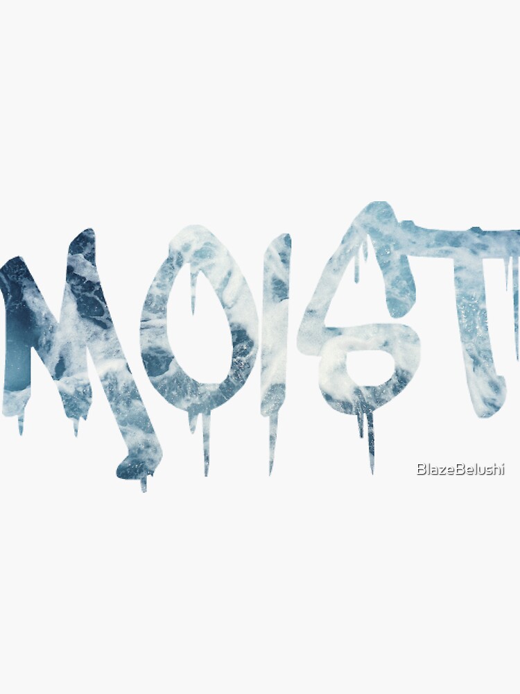 "Moist water wet typography" Sticker for Sale by BlazeBelushi | Redbubble