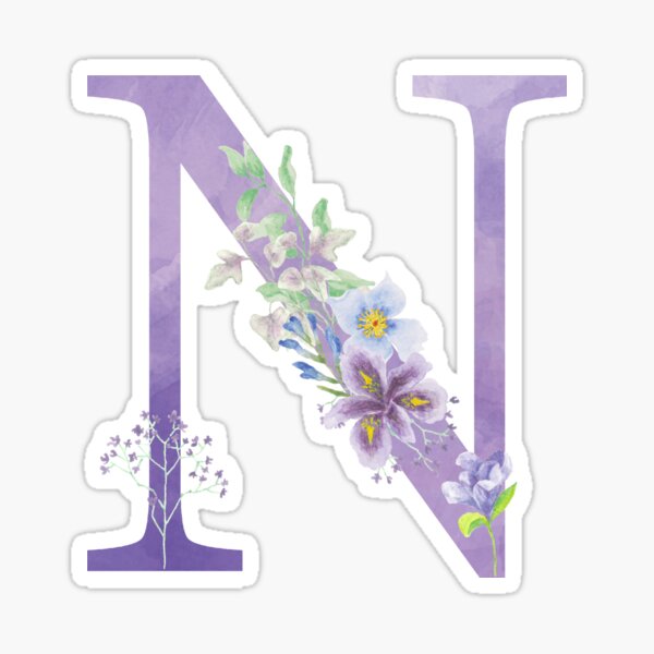 "Beautiful Purple Watercolor Floral Monogram Letter N " Sticker for ...