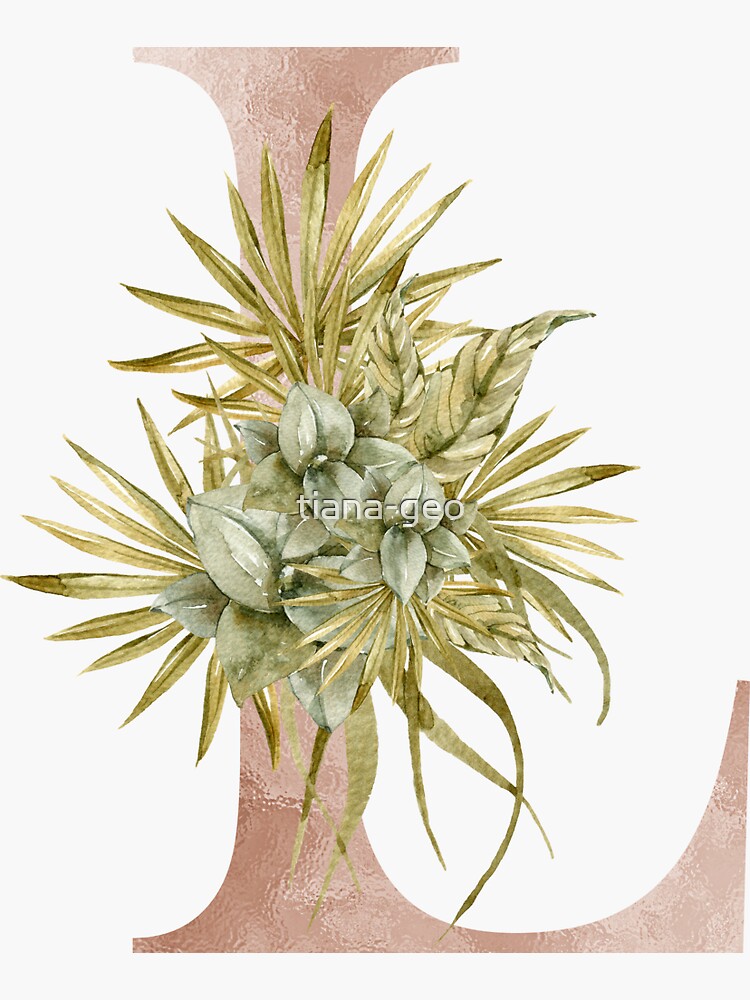 "Watercolor floral tropical L letter monogram print" Sticker for Sale ...