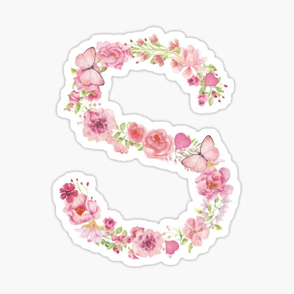 "Pink Watercolor Flower Monogram Letter S" Sticker for Sale by silviaol ...