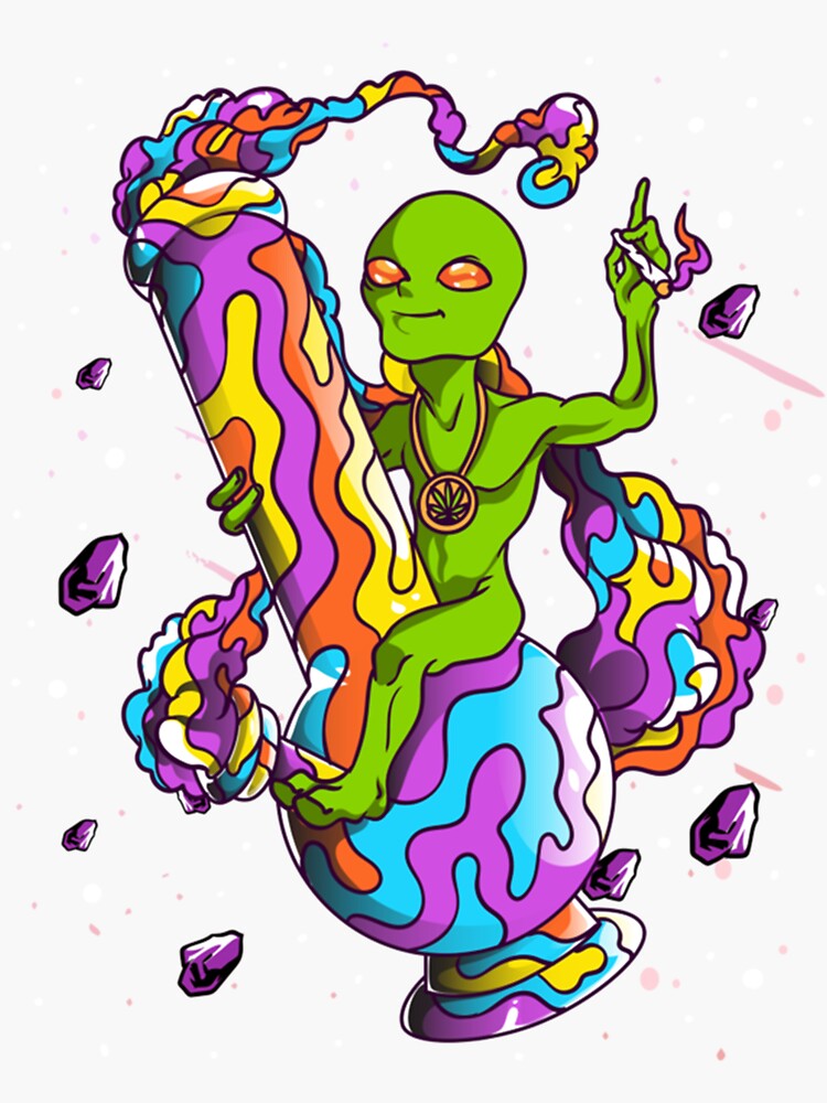"Alien Riding A Bong In Space Smoking A Joint Space Bong" Sticker for ...