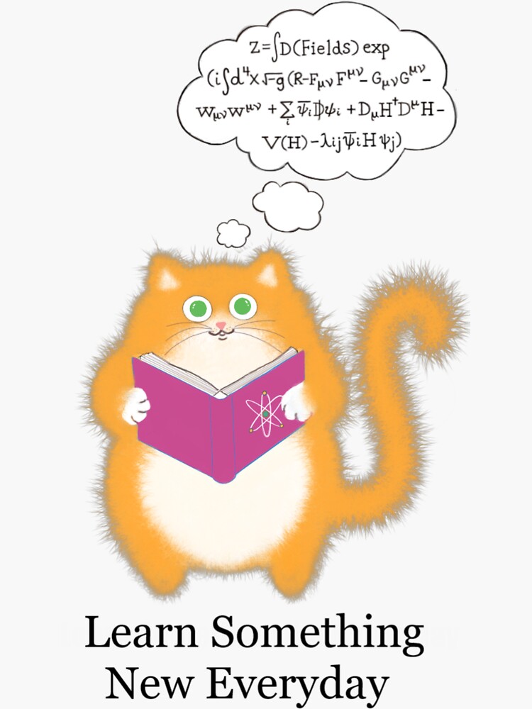 "Smart Orange Cat Reading and Thinking about Physics" Sticker for Sale ...